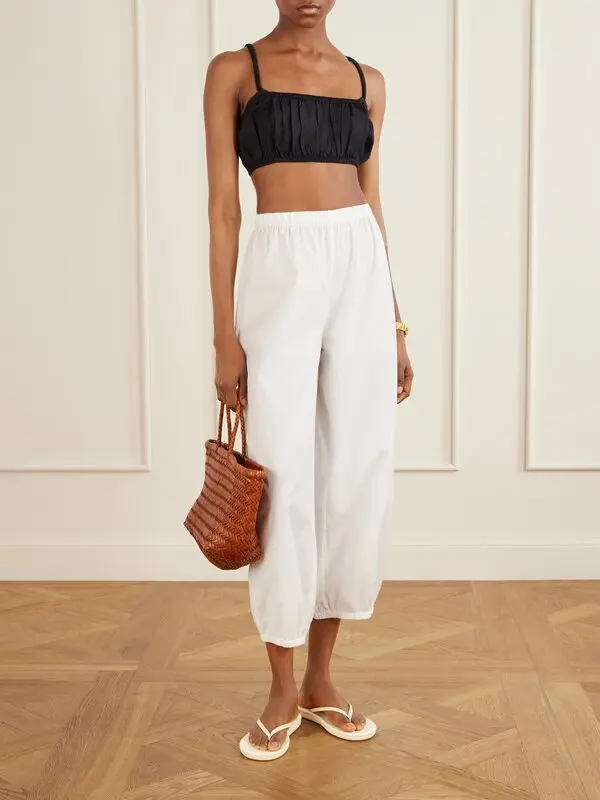 Suzie Kondi Shirred Cotton-poplin Bandeau Tank