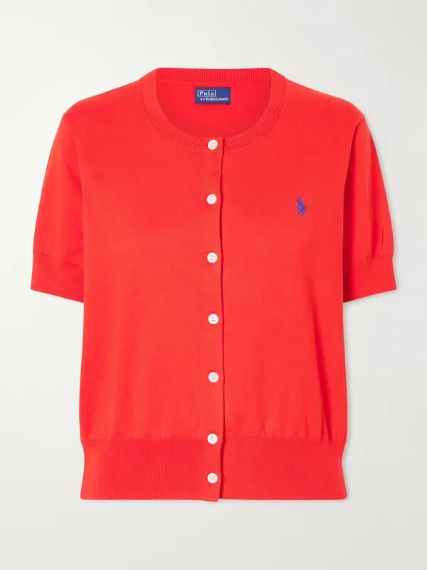 Polo Ralph Lauren Embroidered Cotton-blend Cardigan - Red