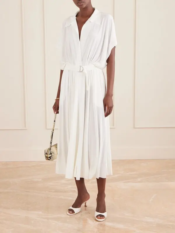 Norma Kamali Belted Pleated Midi Dress