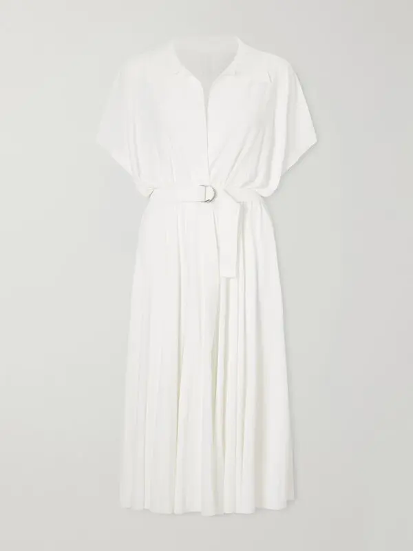 Norma Kamali Belted Pleated Midi Dress - White