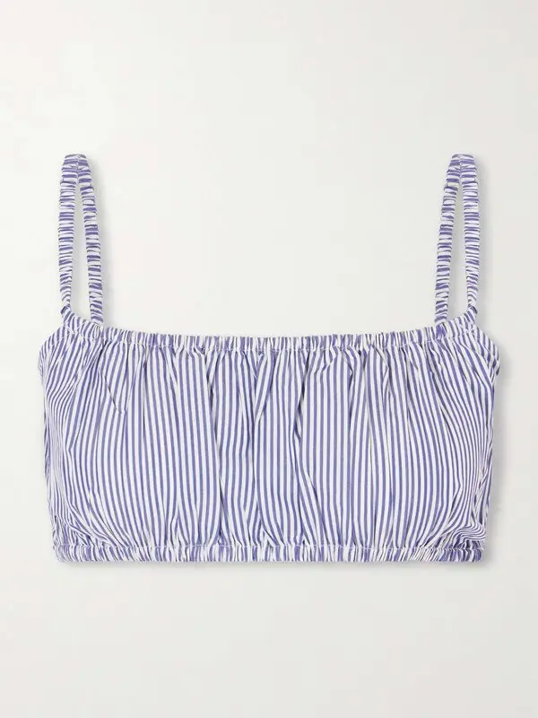 Suzie Kondi Shirred Striped Cotton-poplin Bandeau Top - Navy