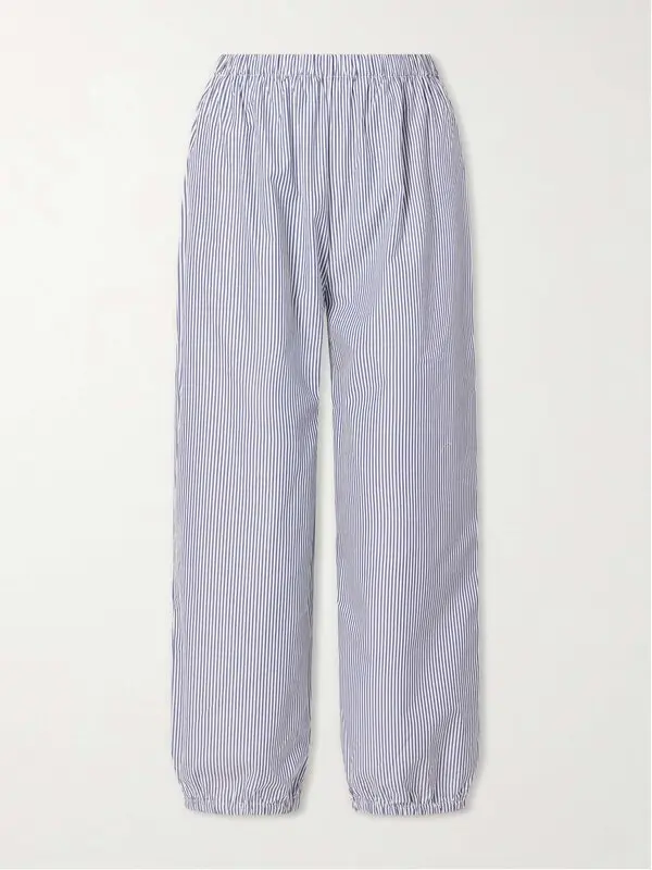 Suzie Kondi Striped Cotton-poplin Tapered Pants - Navy