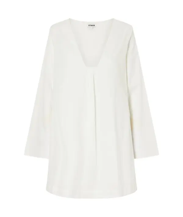 Staud Vivi Paneled Plunge Neck Cotton Dress - Neutrals