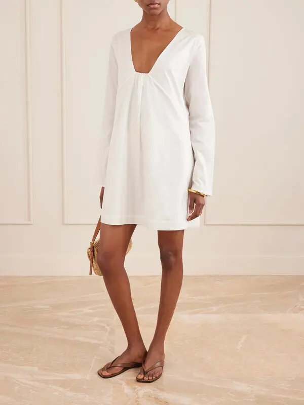 Staud Vivi Paneled Plunge Neck Cotton Dress