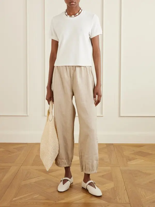 Suzie Kondi Delos" Linen Wide-leg Pants - Neutrals