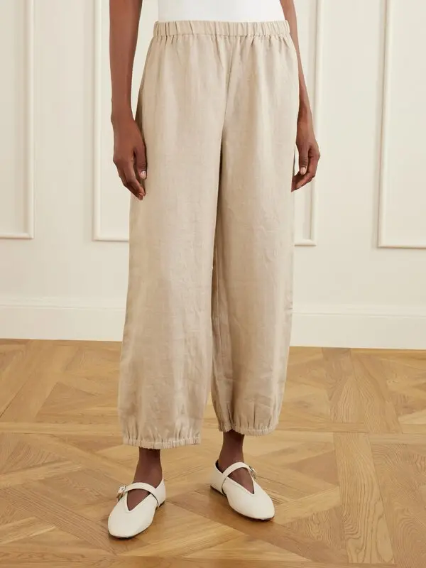 Suzie Kondi Delos" Linen Wide-leg Pants - Neutrals
