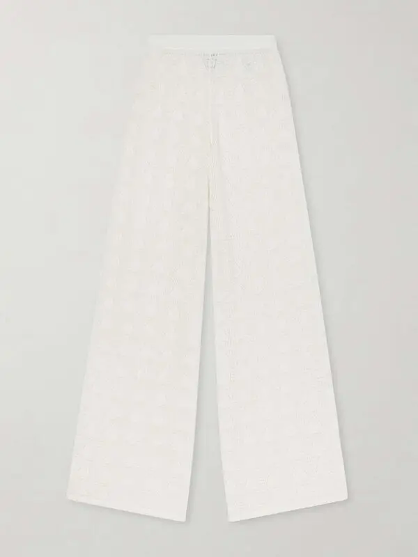 Loulou De Saison Egeo Pointelle-knit Wide-leg Pants - Ivory