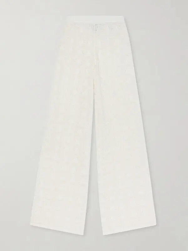 Loulou De Saison Egeo Pointelle-knit Wide-leg Pants - Neutrals