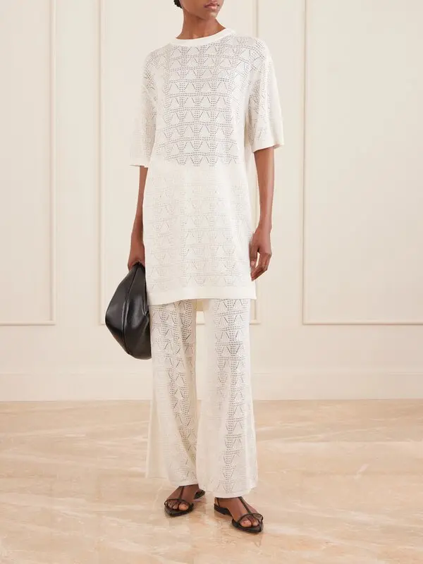 Loulou De Saison Egeo Pointelle-knit Wide-leg Pants - Neutrals