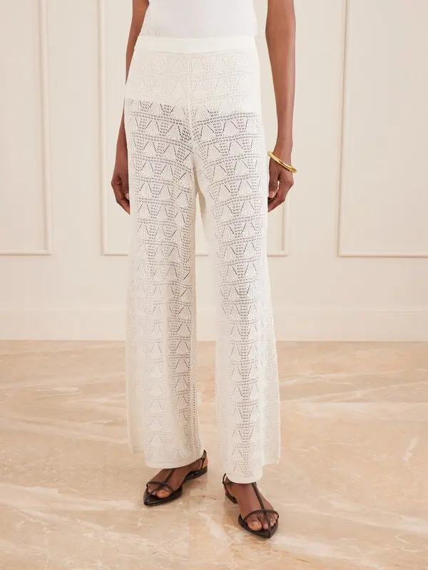 Loulou De Saison Egeo Pointelle-knit Wide-leg Pants - Neutrals