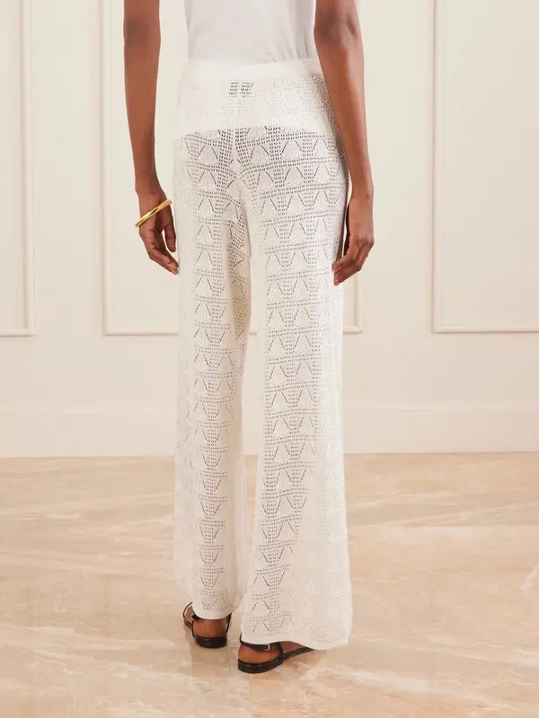Loulou De Saison Egeo Pointelle-knit Wide-leg Pants - Neutrals