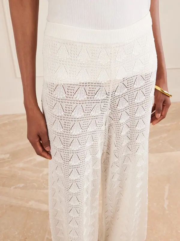 Loulou De Saison Egeo Pointelle-knit Wide-leg Pants - Neutrals