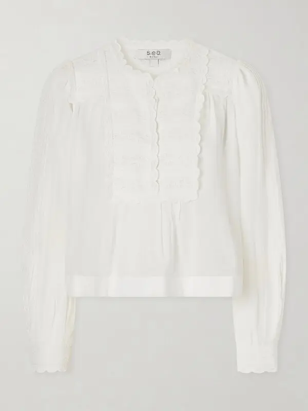 Sea Eliza Broderie Anglaise Cotton-blend Blouse - White