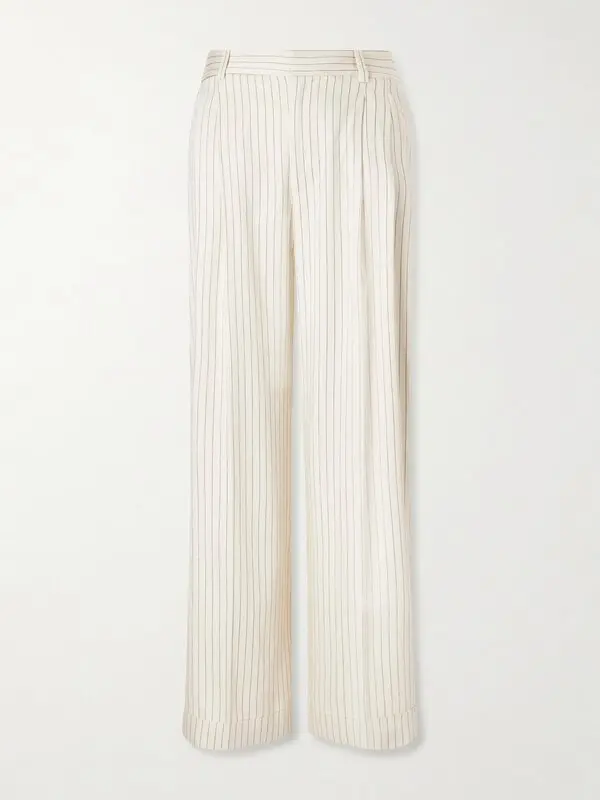 FRAME Avenue Pleated Striped Wide-leg Pants - White