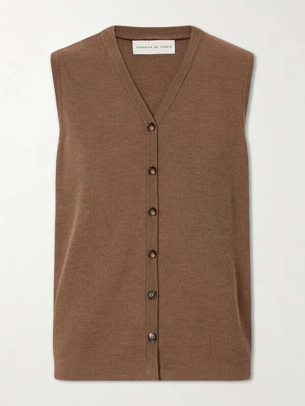 Veronica De Piante Alice Merino Wool Cardigan Vest - Camel