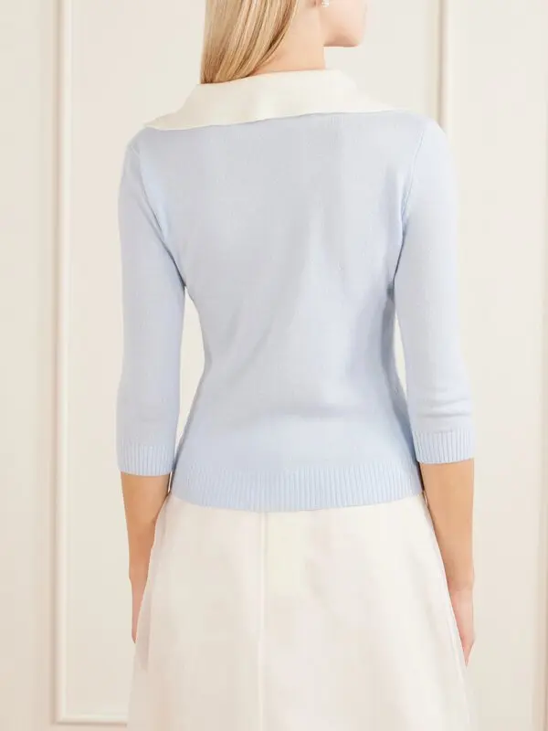 SHUSHU/TONG Logo-appliquéd Ribbed Wool V-neck Top