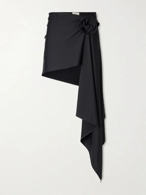 Magda Butrym Asymmetrical Floral-appliquéd Stretch-jersey Cover-up - Black