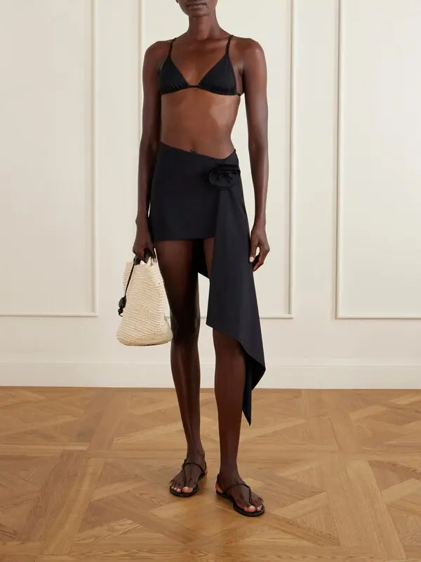 Magda Butrym Asymmetrical Floral-appliquéd Stretch-jersey Cover-up