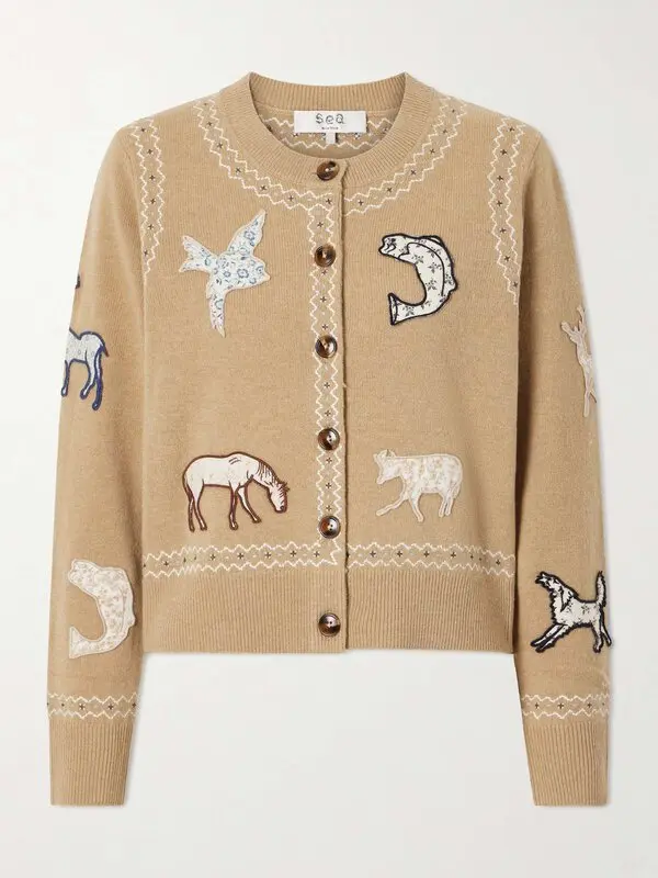 Sea Winslow Appliquéd Wool Cardigan - Beige