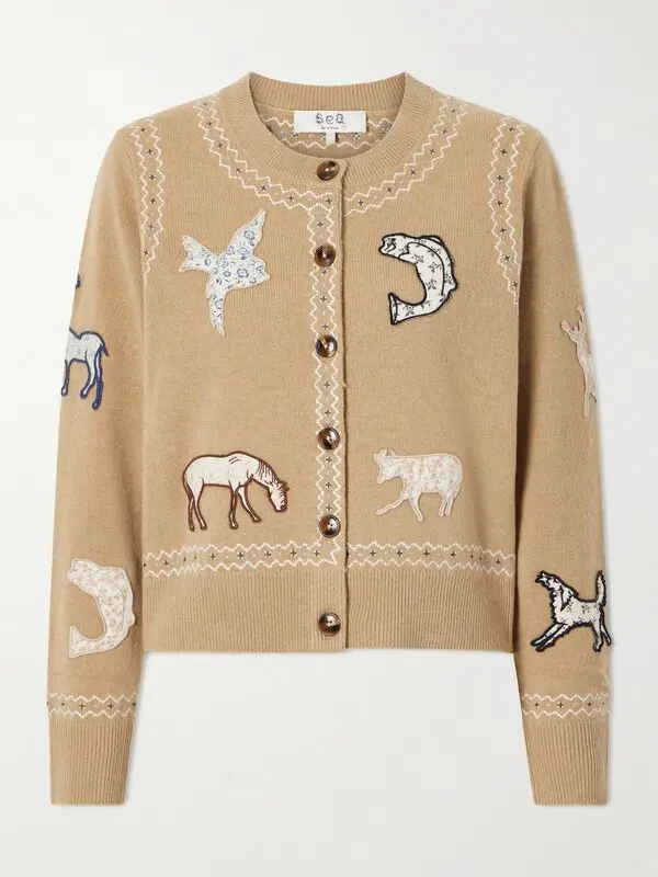 Sea Winslow Appliquéd Wool Cardigan - Beige