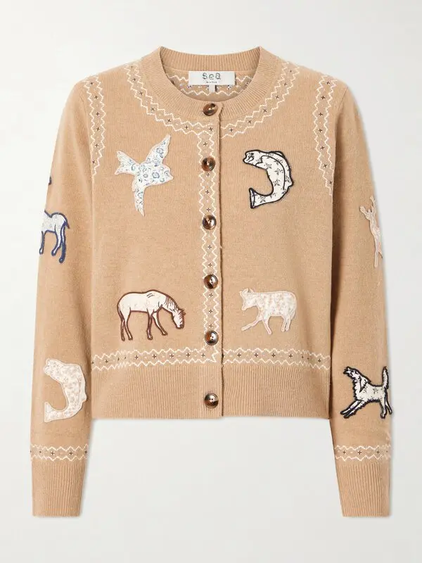 Sea Winslow Appliquéd Wool Cardigan - Beige