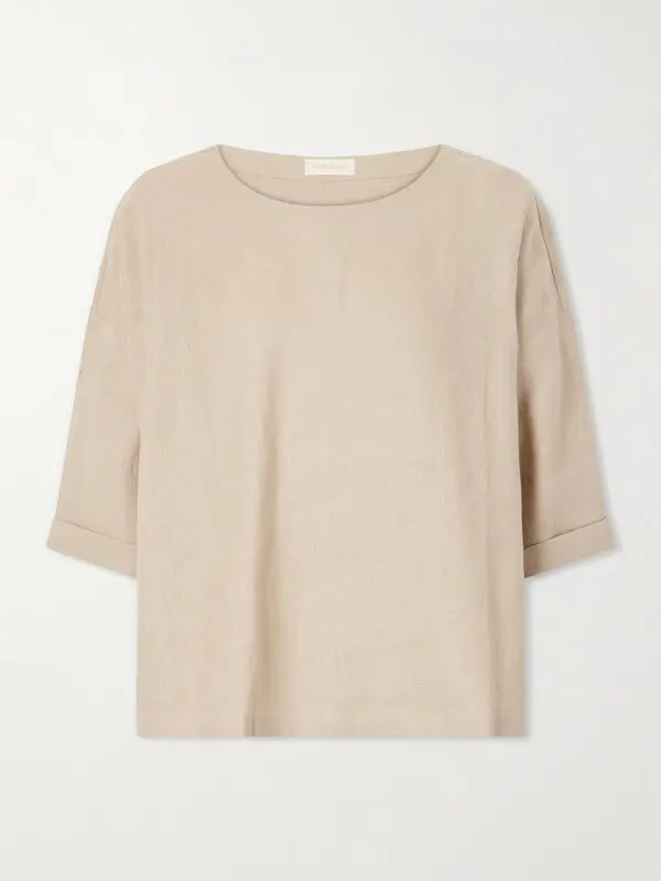 Suzie Kondi Saria Linen-chambray Top - Neutrals