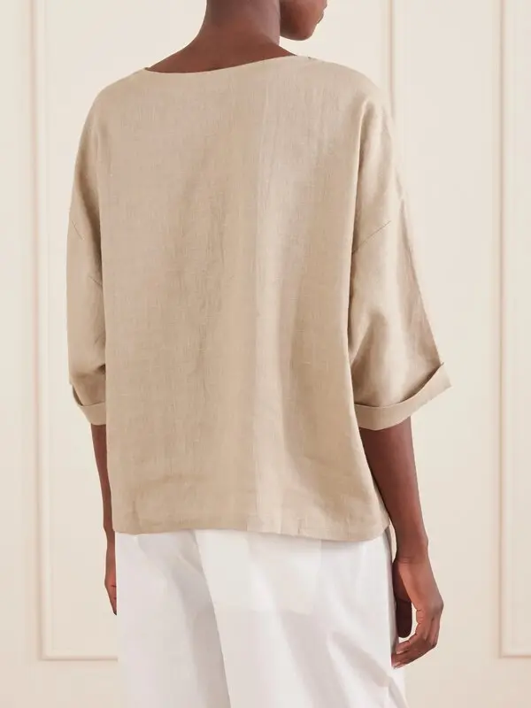 Suzie Kondi Saria Linen-chambray Top - Neutrals