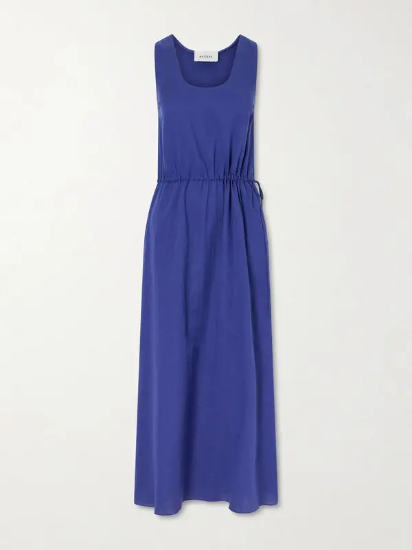 Matteau Tie-detailed Gathered Cotton Midi Dress - Blue