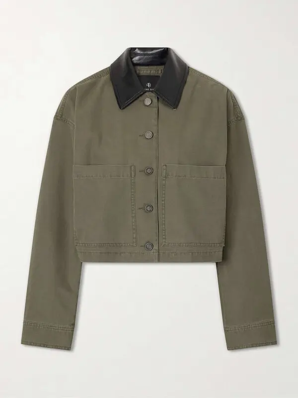 ANINE BING Yuma Cotton Jacket With Leather Collar - Army Green