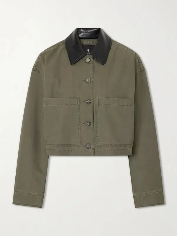 ANINE BING Yuma Cotton Jacket With Leather Collar - Green