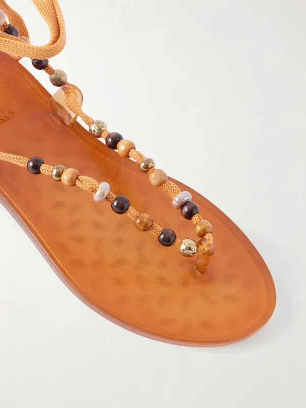 ANCIENT GREEK SANDALS Esther Bead-embellished Jelly Thong Sandals - Brown