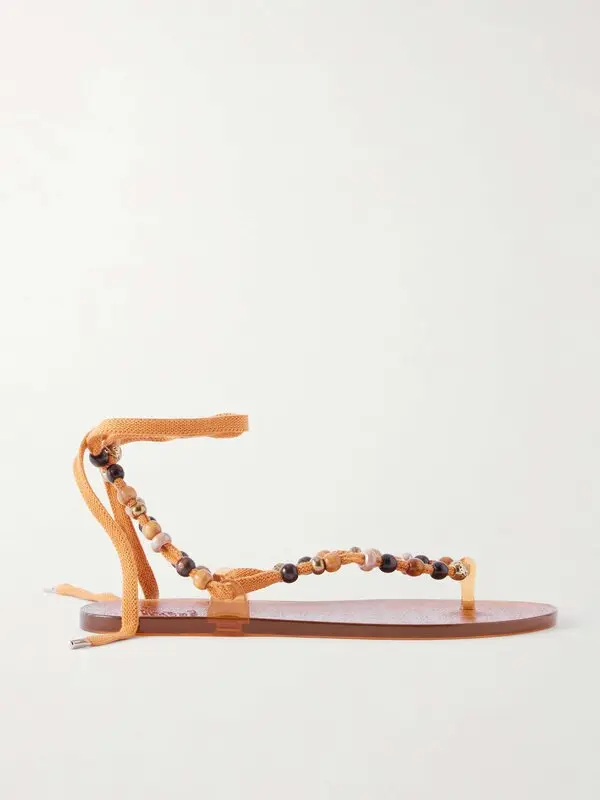 ANCIENT GREEK SANDALS Esther Bead-embellished Jelly Thong Sandals - Tan