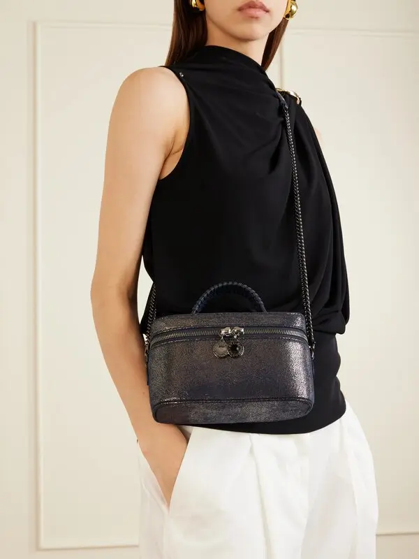Stella McCartney Falabella Vanity Case Metallic Vegetarian Suede Shoulder Bag - Blue