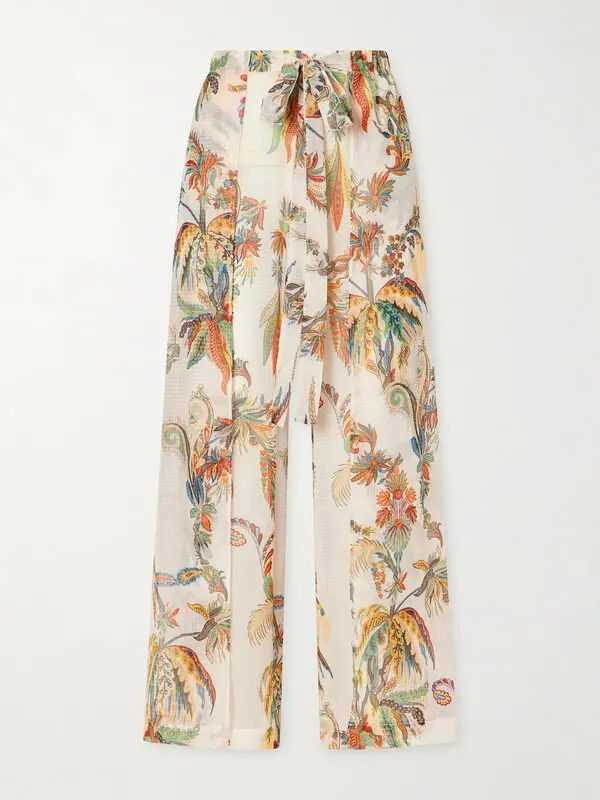 Etro Belted Tiered Paisley And Floral-print Satin Wide-leg Pants - Pink