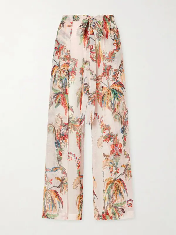 Etro Belted Tiered Paisley And Floral-print Wide-leg Satin Pants - Pink