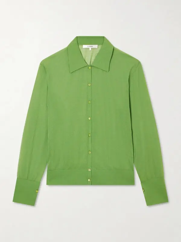 FRAME Collared Cotton-blend Cardigan - Green