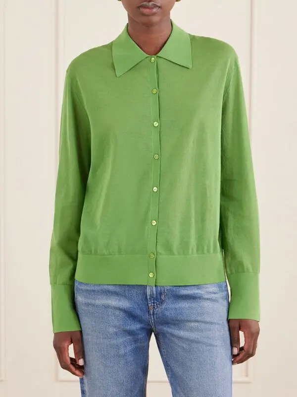 FRAME The Collared Cardigan Cotton-blend Cardigan - Green