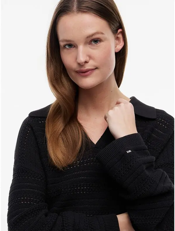 Tommy Hilfiger Relaxed Fit Crochet Sweater Polo - Black