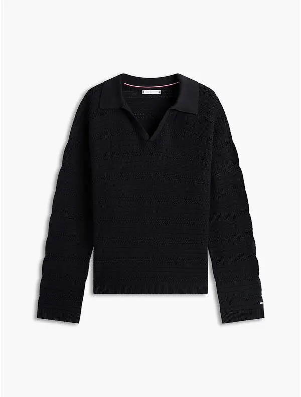 Tommy Hilfiger Relaxed Fit Crochet Sweater Polo - Black