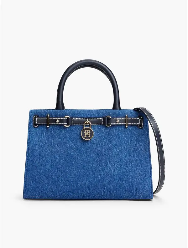 Tommy Hilfiger Denim Mini Tote Bag With Monogram Padlock - Medium Wash Denim
