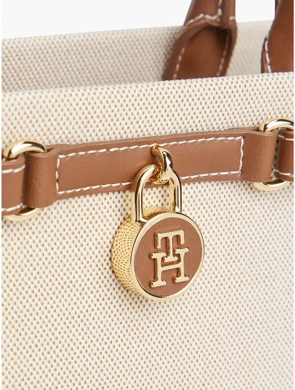 Tommy Hilfiger Textured Canvas Mini Tote Bag With Monogram Padlock