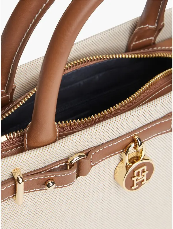 Tommy Hilfiger Textured Canvas Mini Tote Bag With Monogram Padlock