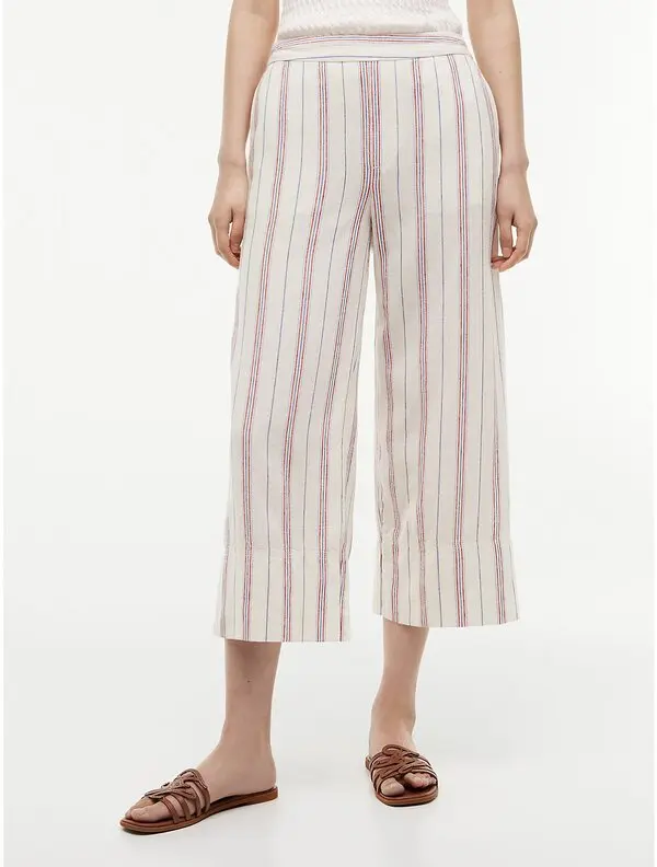 Tommy Hilfiger Stripe Linen-blend Cropped Wide-leg Pants