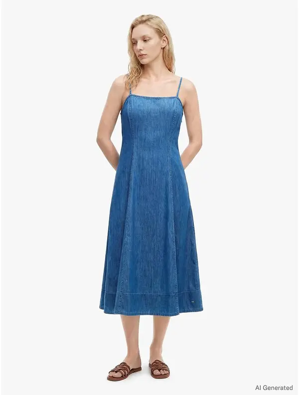 Tommy Hilfiger Denim Maxi Dress With Shirred Back - Medium Wash