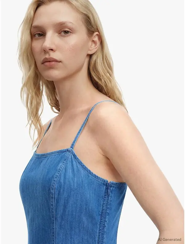 Tommy Hilfiger Denim Maxi Dress With Shirred Back