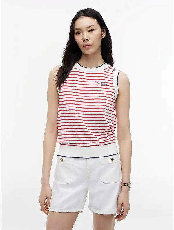 Tommy Hilfiger Striped Sweater Vest With Embroidered Logo - Primary Red