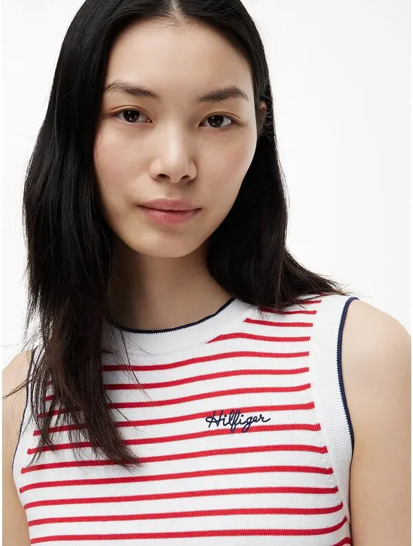Tommy Hilfiger Striped Sweater Vest With Embroidered Logo - Primary Red