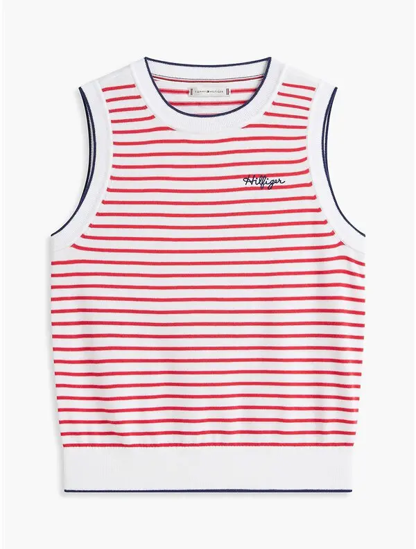 Tommy Hilfiger Striped Sweater Vest With Embroidered Logo - Primary Red