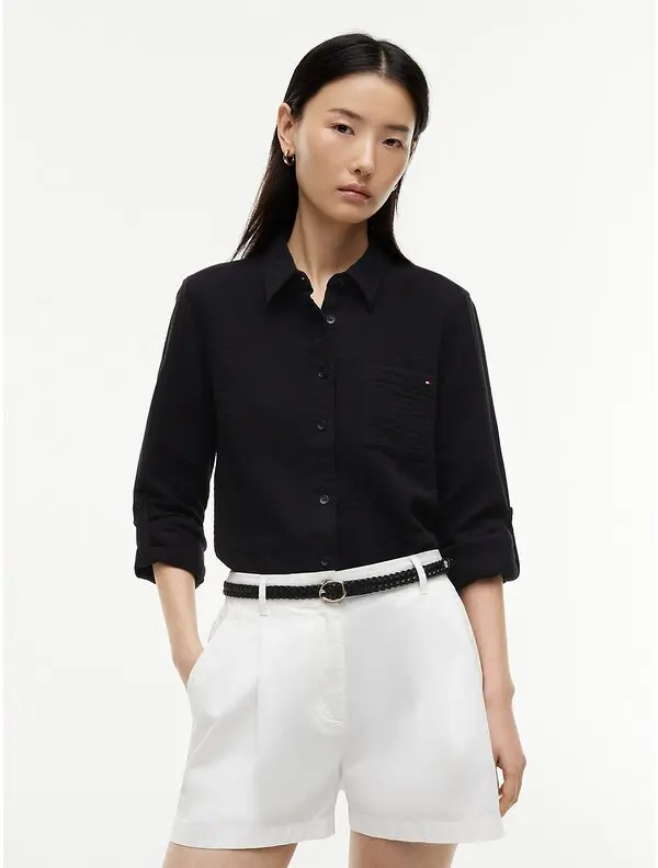 Tommy Hilfiger Gauze Roll-tab Pocket Shirt - Black
