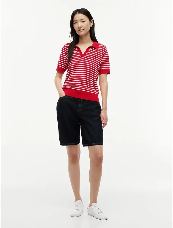 Tommy Hilfiger Striped Script Logo Polo Sweater - Primary Red